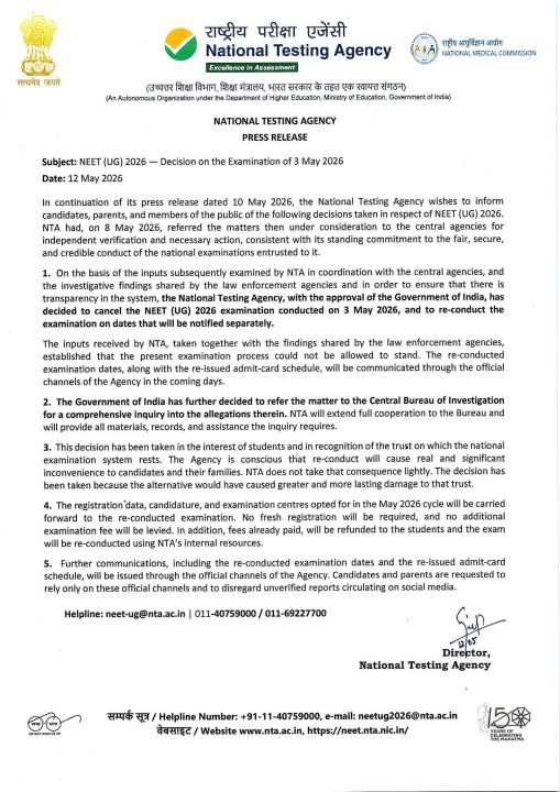 NEET 2026 Cancelled: Official Update, Re-Exam & What to Do